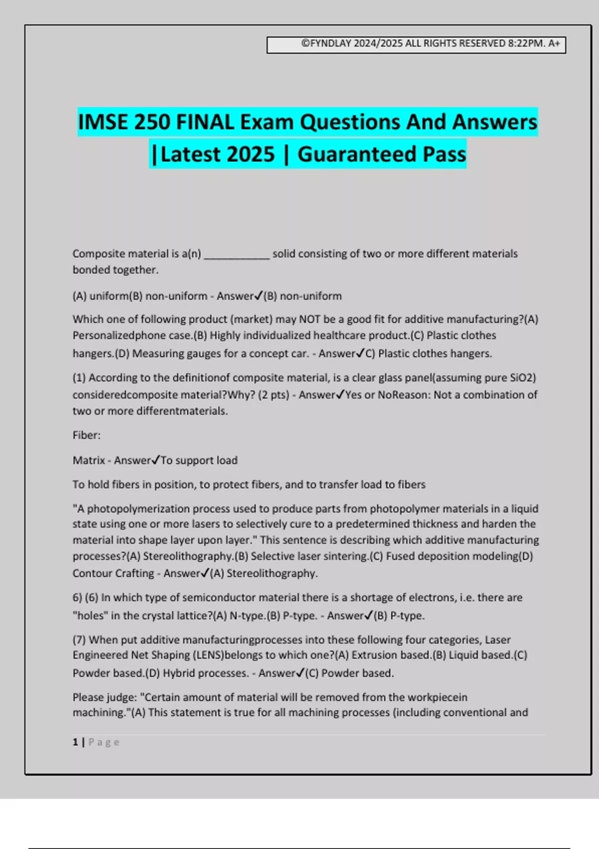IMSE 250 FINAL Exam Questions And Answers |Latest 2025 | Guaranteed ...