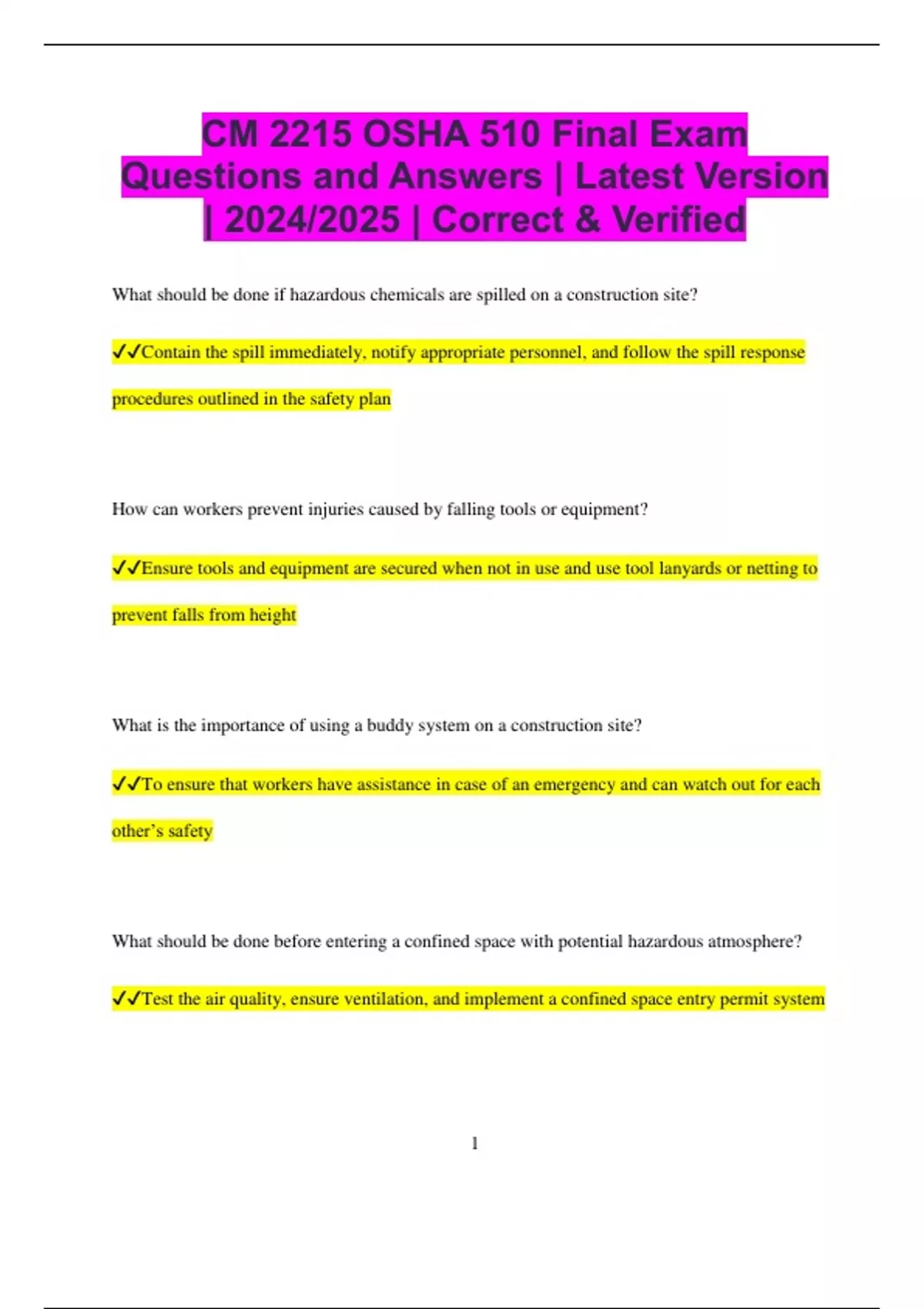 CM 2215 OSHA 510 Final Exam Questions and Answers | Latest Version ...