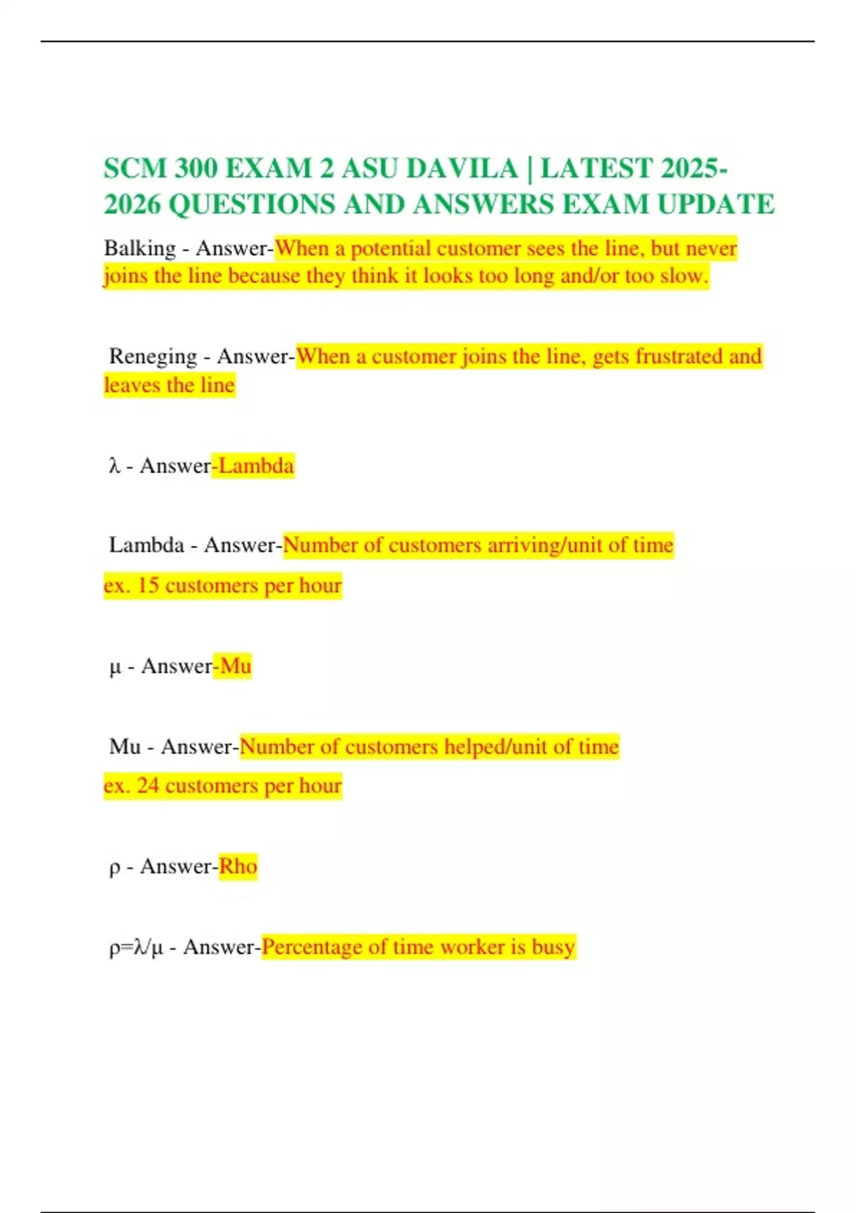 SCM 300 EXAM 2 ASU DAVILA | LATEST QUESTIONS AND ANSWERS EXAM UPDATE ...