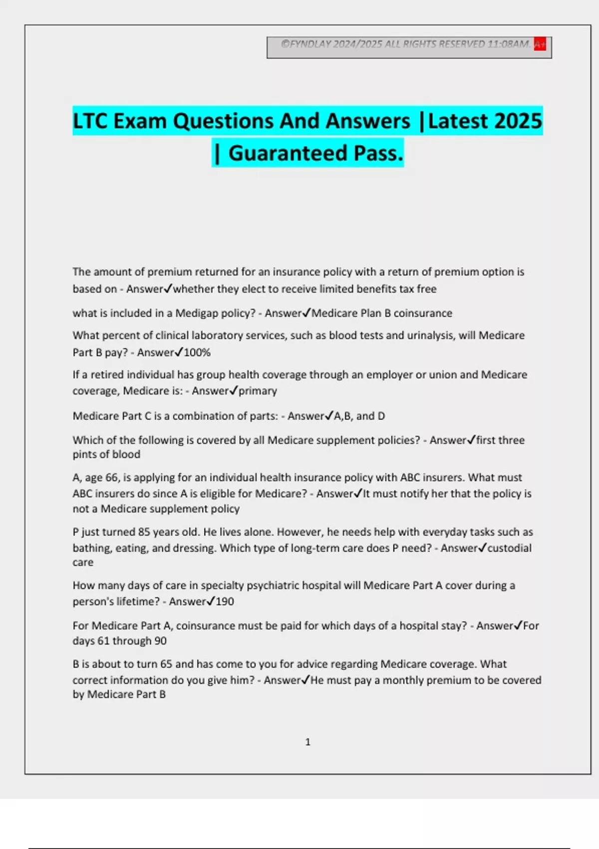 LTC Exam Questions And Answers |Latest 2025 | Guaranteed Pass. - LTC ...