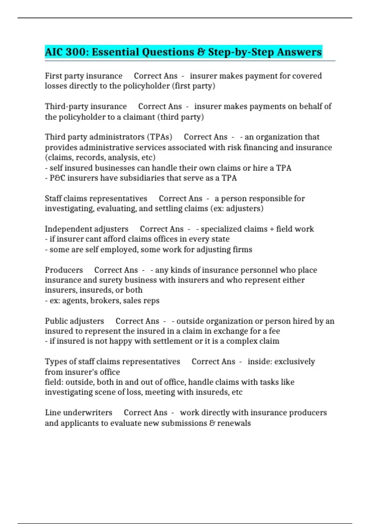 AIC 300: Essential Questions & Step-by-Step Answers - AIC 300 - Stuvia US