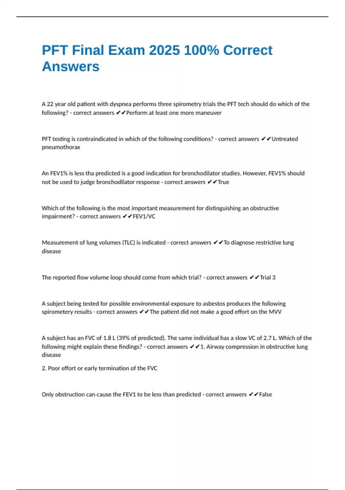 PFT Final Exam 2025 100% Correct Answers - PFT Fi - Stuvia US