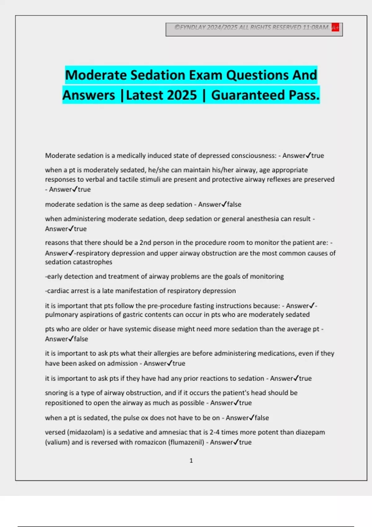 Moderate Sedation Exam Questions And Answers |Latest 2025 | Guaranteed ...