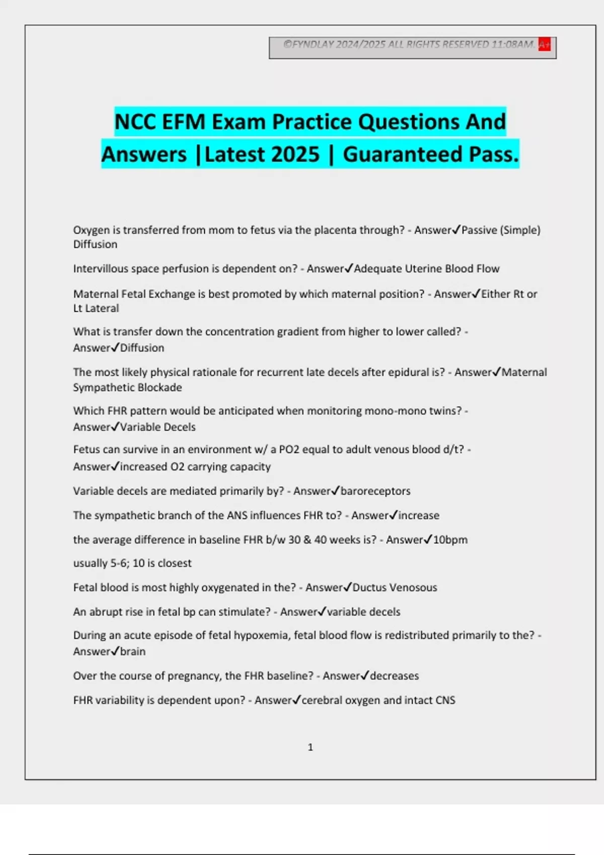 NCC EFM Exam Practice Questions And Answers |Latest 2025 | Guaranteed ...