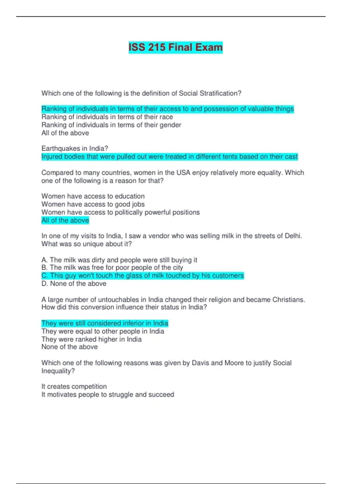 ISS 215 Final Exam | Questions and Answers (Complete Solutions) - ISS 215 - Stuvia US