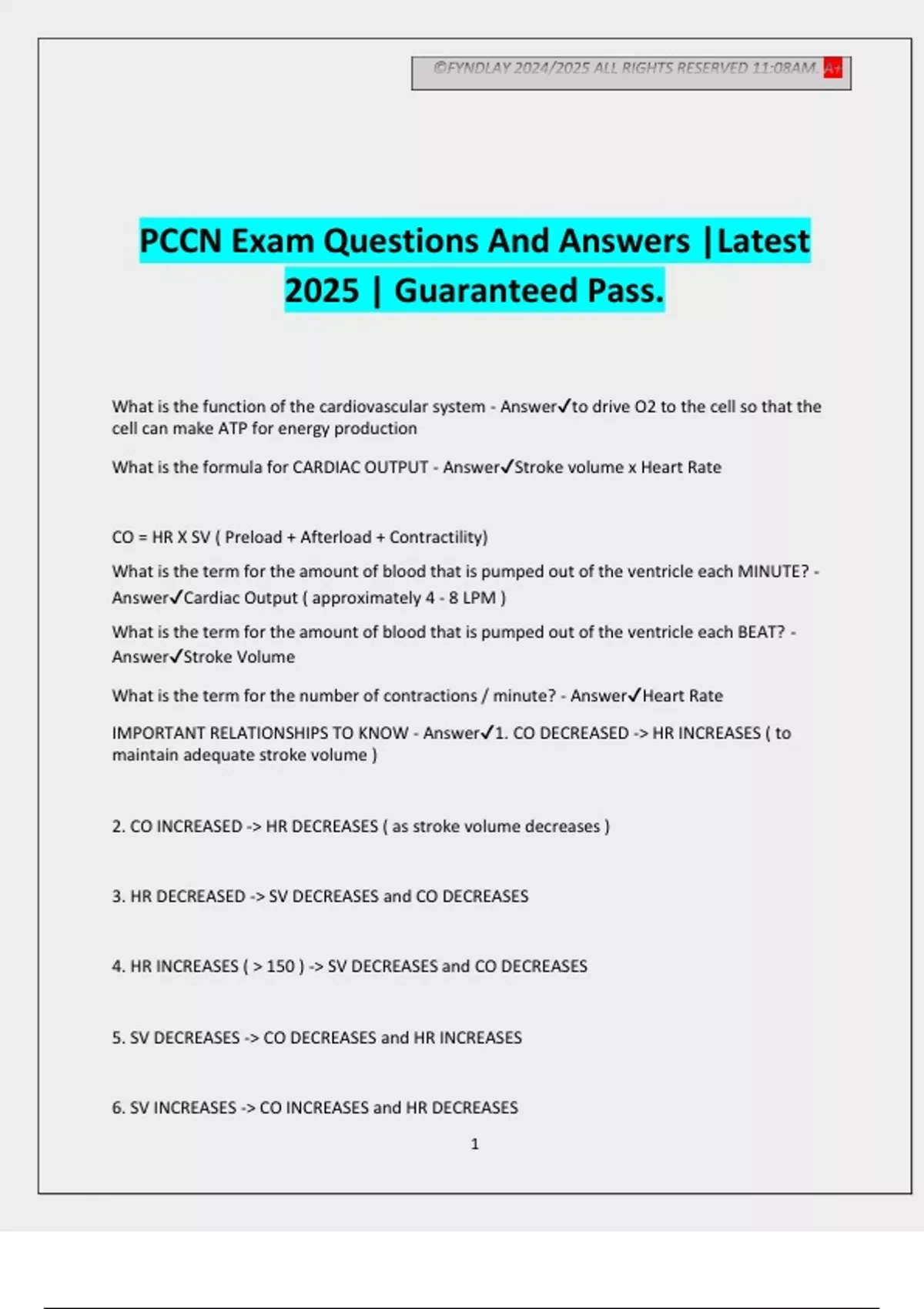 PCCN Exam Questions And Answers |Latest 2025 | Guaranteed Pass. - PCCN ...