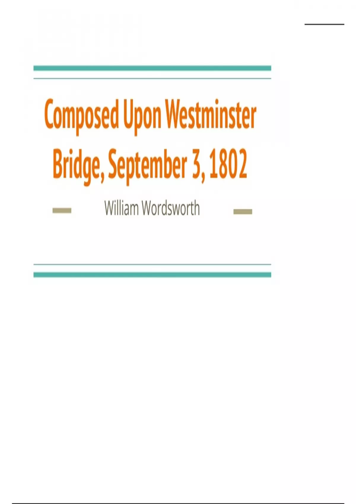 Composed Upon Westminster Bridge, 1802 - William Wordsworth Poetry ...