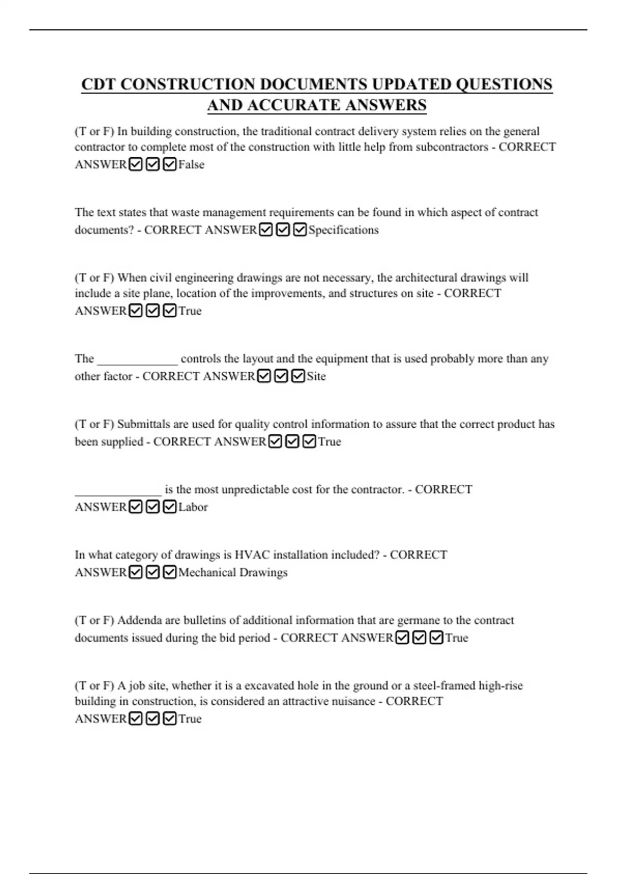 CDT CONSTRUCTION DOCUMENTS UPDATED QUESTIONS AND ACCURATE ANSWERS - Cdt ...