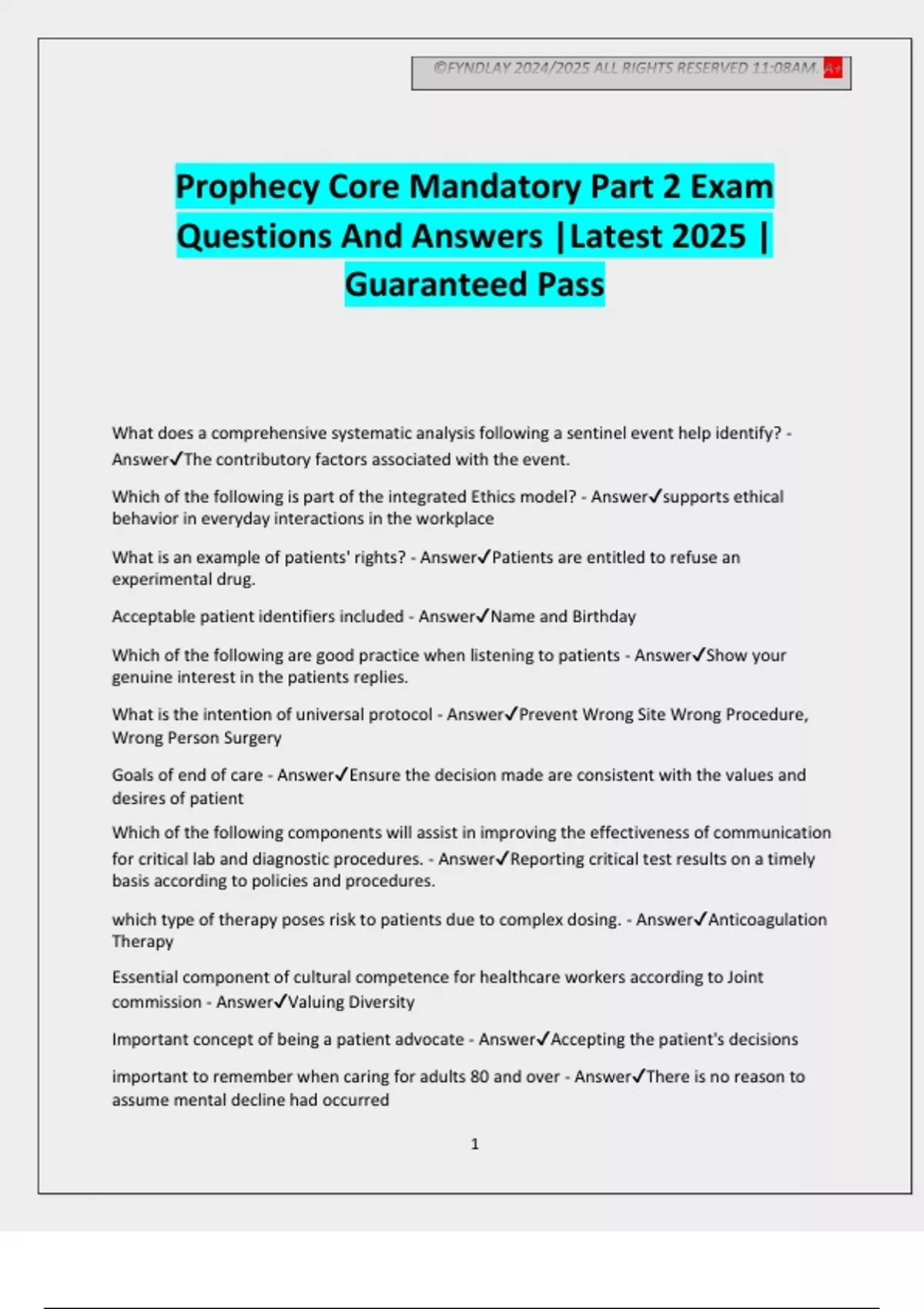 Prophecy Core Mandatory Part 2 Exam Questions And Answers |Latest 2025 ...