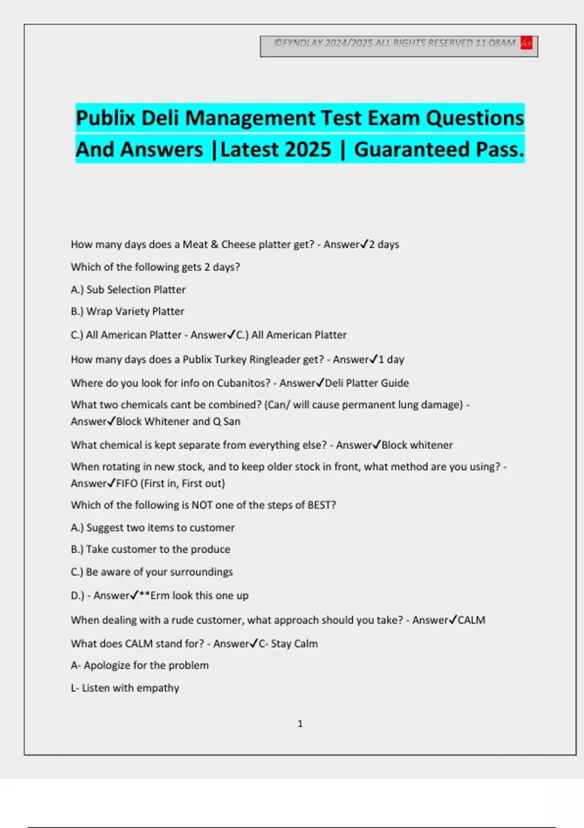 Publix Deli Management Test Exam Questions And Answers |Latest 2025 ...