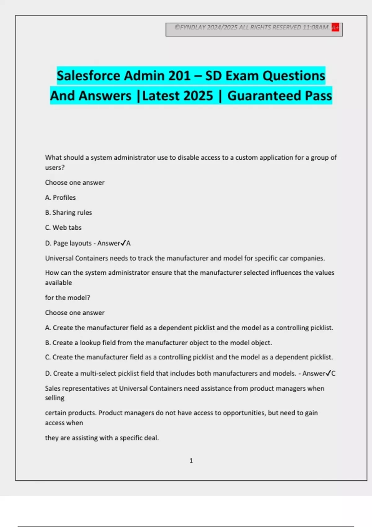 Salesforce Admin 201 – SD Exam Questions And Answers |Latest 2025 ...