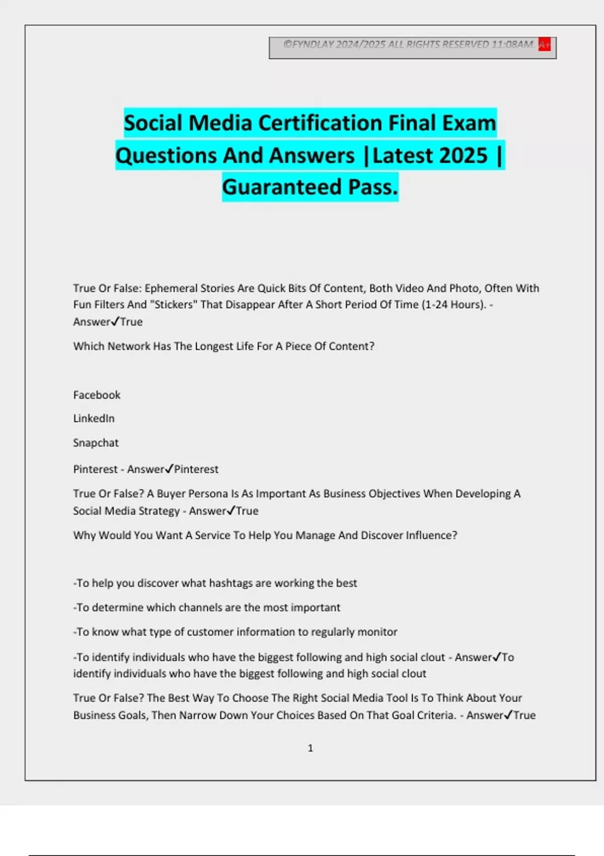 Social Media Certification Final Exam Questions And Answers |Latest ...