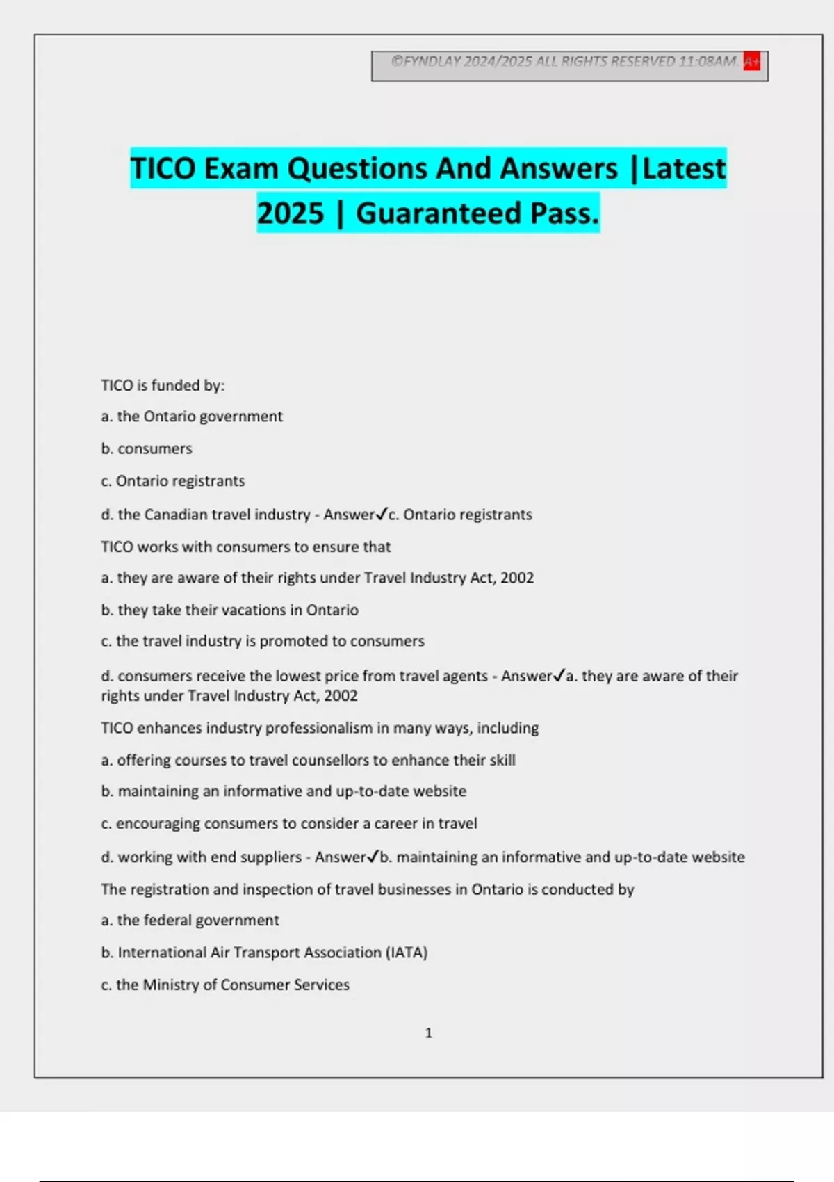 TICO Exam Questions And Answers |Latest 2025 | Guaranteed Pass - TICO ...