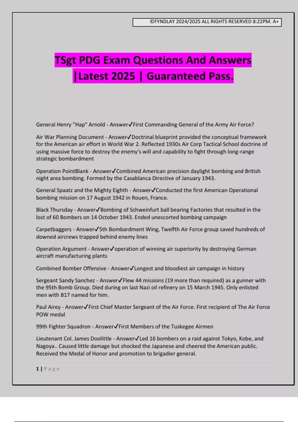 TSgt PDG Exam Questions And Answers |Latest 2025 | Guaranteed Pass ...