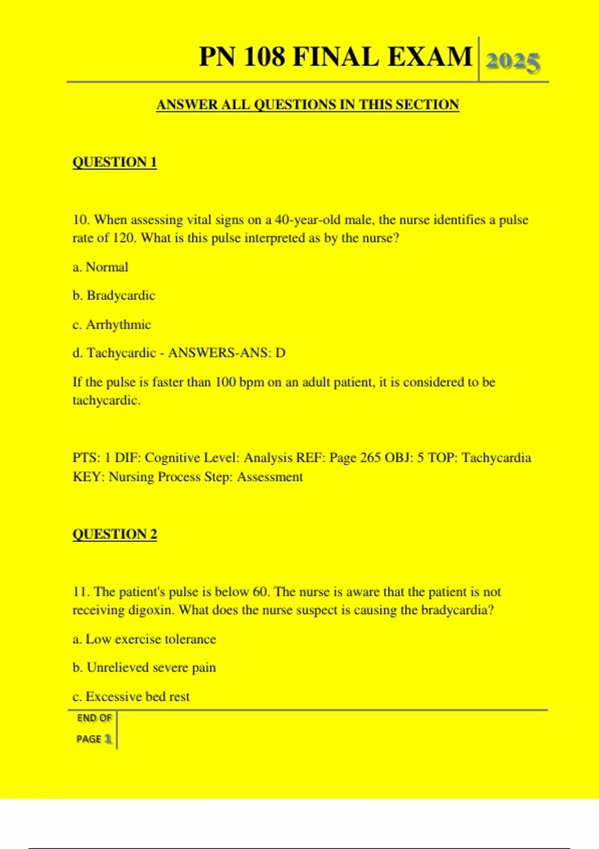 PN 108 FINAL EXAM QUESTIONS AND ANSWERS 2025 - PN 108 - Stuvia US