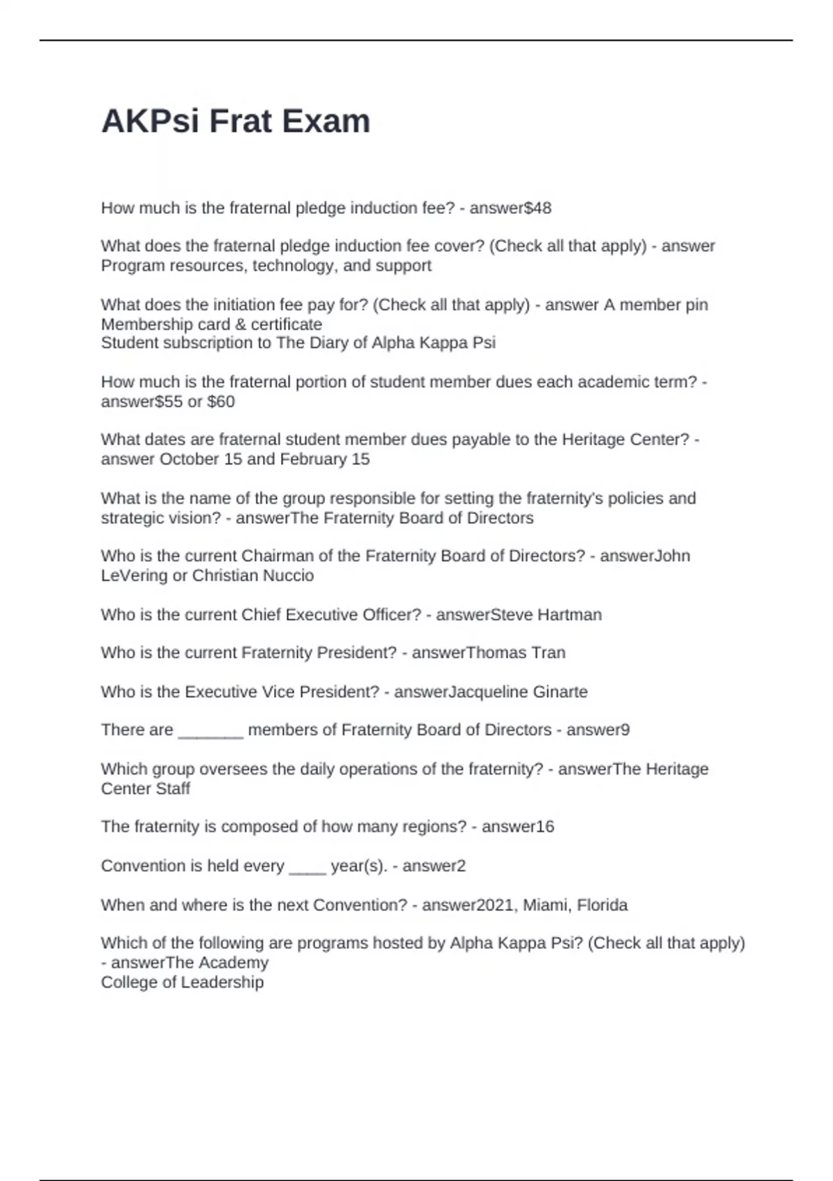 AKPsi Frat Exam Questions and Answers 100% Correct - AKPSI - Stuvia US