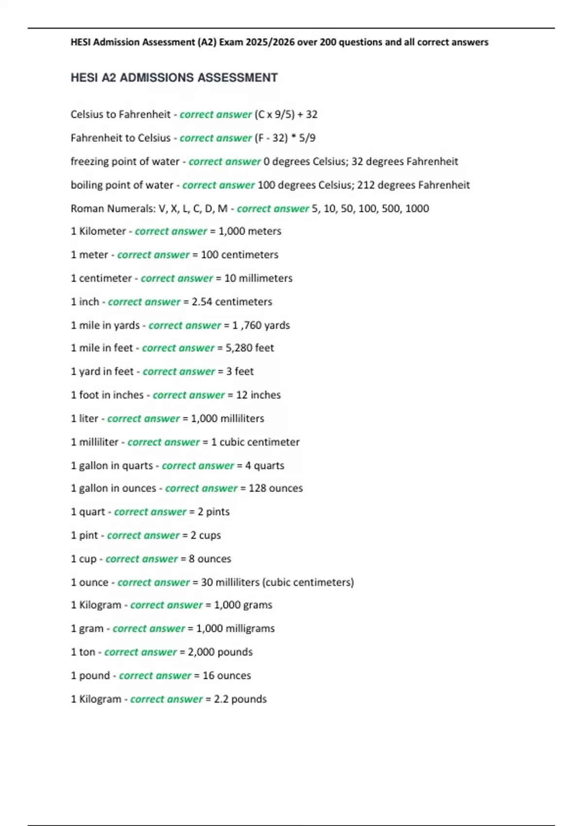 HESI Admission Assessment (A2) Exam 2025/2026 over 200 questions and ...