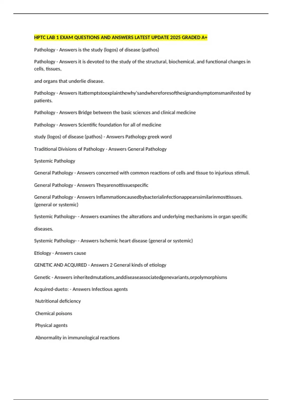 HPTC LAB 1 EXAM QUESTIONS AND ANSWERS LATEST UPDATE 2025 GRADED A+ ...