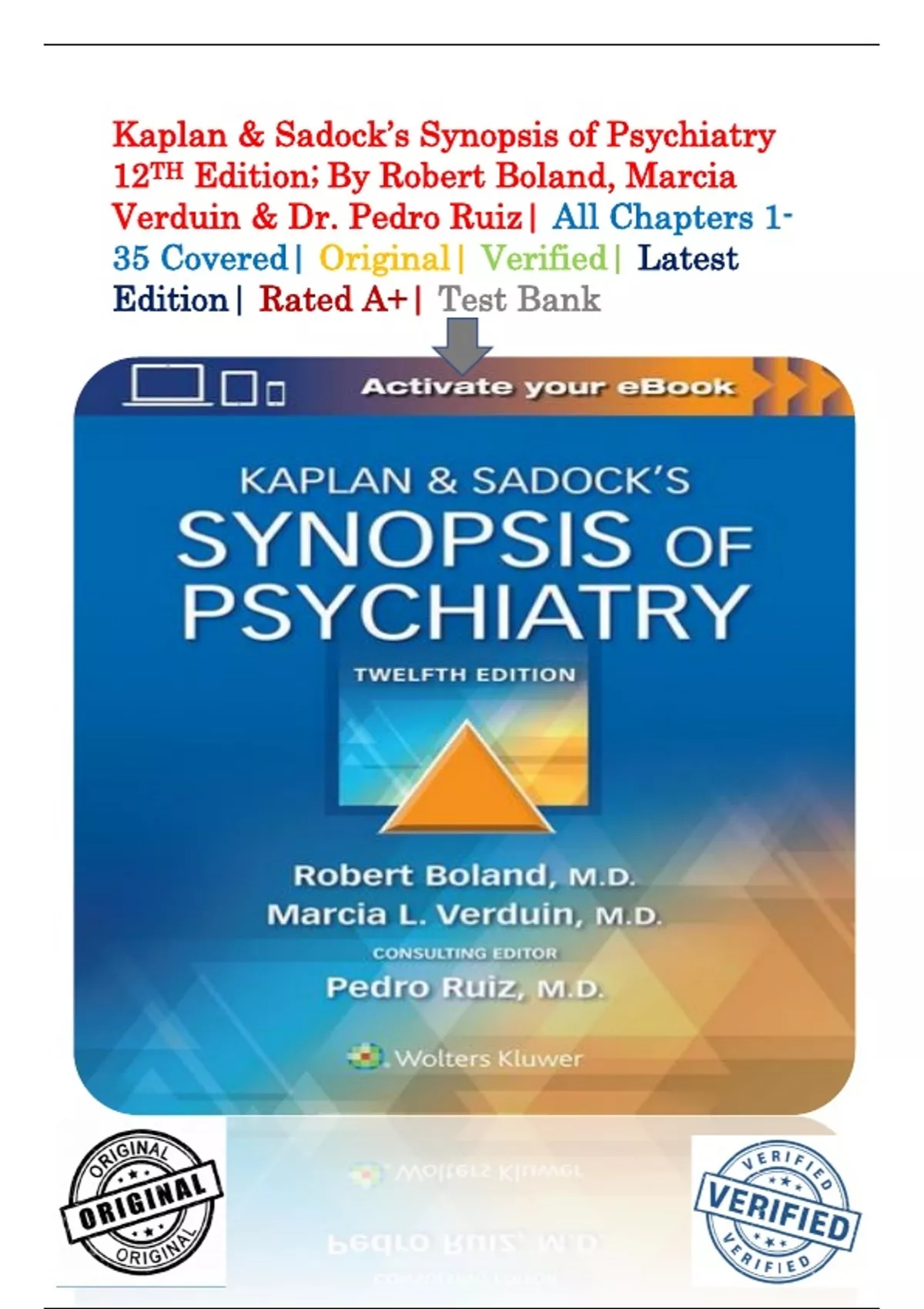 Kaplan & Sadock’s Synopsis of Psychiatry 12TH Edition; By Robert Boland ...