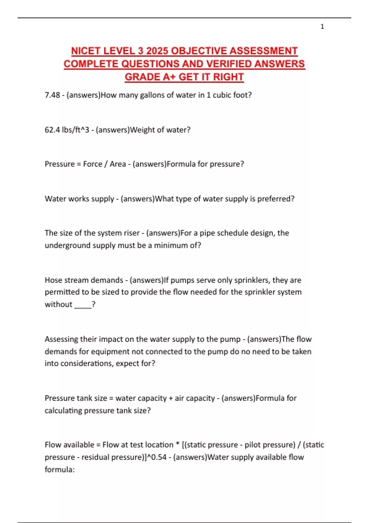 NICET LEVEL 2 LATEST 2025 UPDATE COMPREHENSIVE QUESTIONS AND CORRECT ...