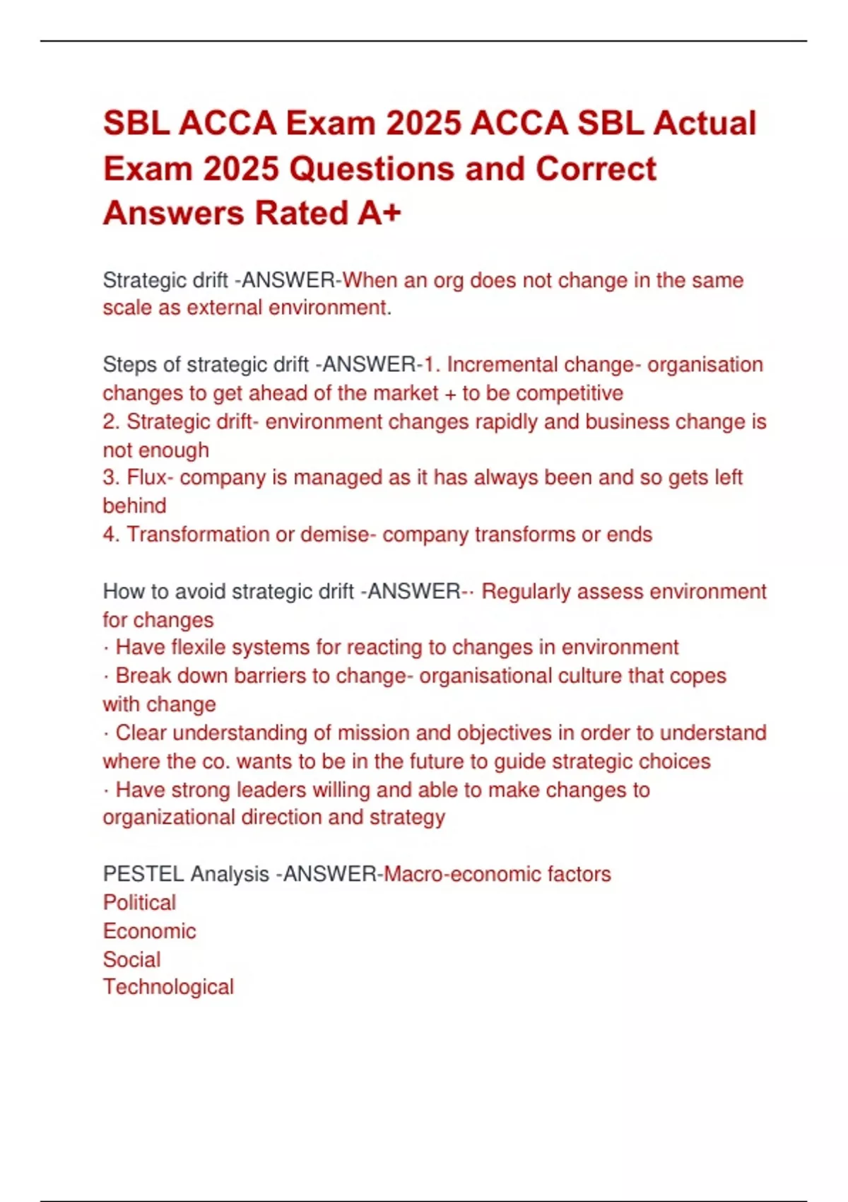 SBL ACCA Exam 2025 ACCA SBL Actual Exam 2025 Questions and Correct Answers Rated A+ - SBL ACCA ...