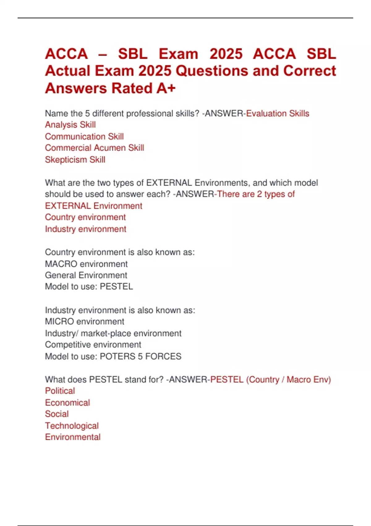 ACCA – SBL Exam 2025 ACCA SBL Actual Exam 2025 Questions and Correct Answers Rated A+ - SBL ACCA ...