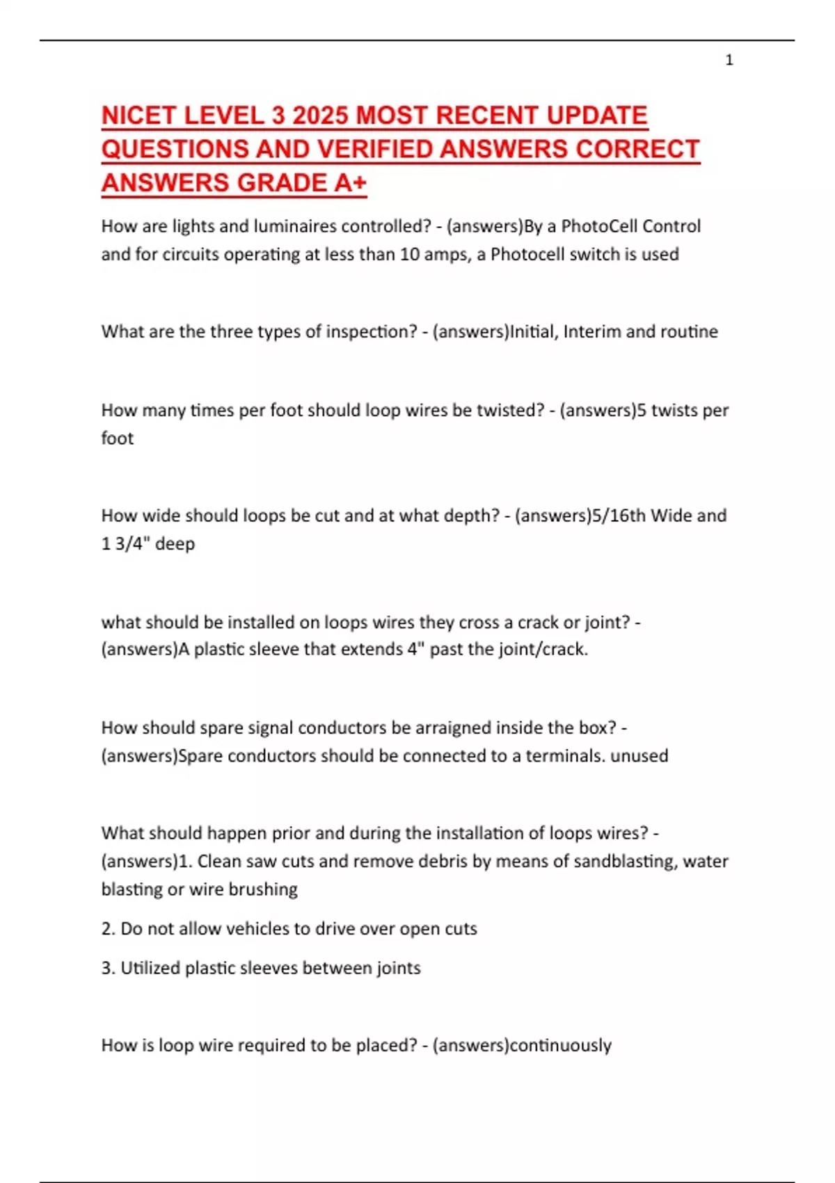 NICET LEVEL 3 2025 MOST RECENT UPDATE QUESTIONS AND VERIFIED ANSWERS ...