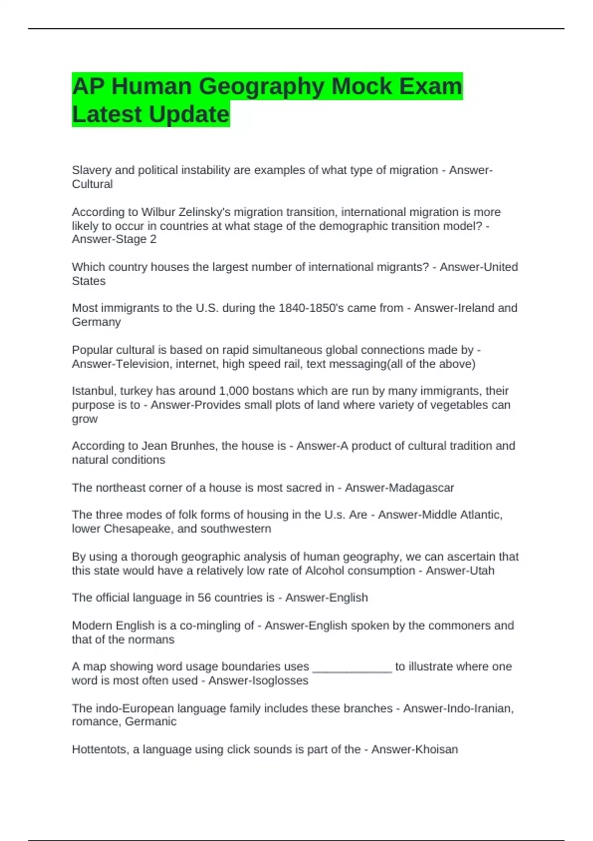 AP Human Geography Mock Exam Latest Update - Human Geography - Stuvia US