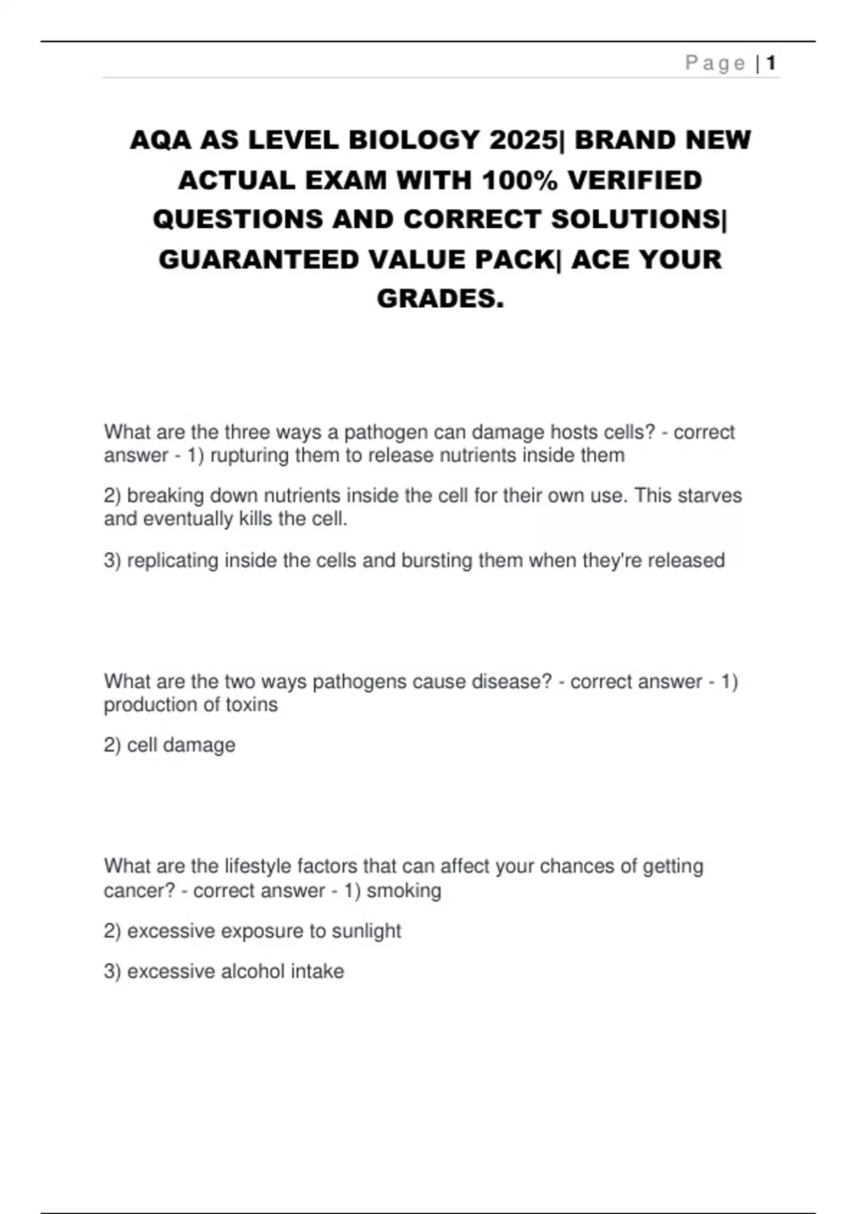 AQA AS LEVEL BIOLOGY 2025| BRAND NEW ACTUAL EXAM WITH 100% VERIFIED ...