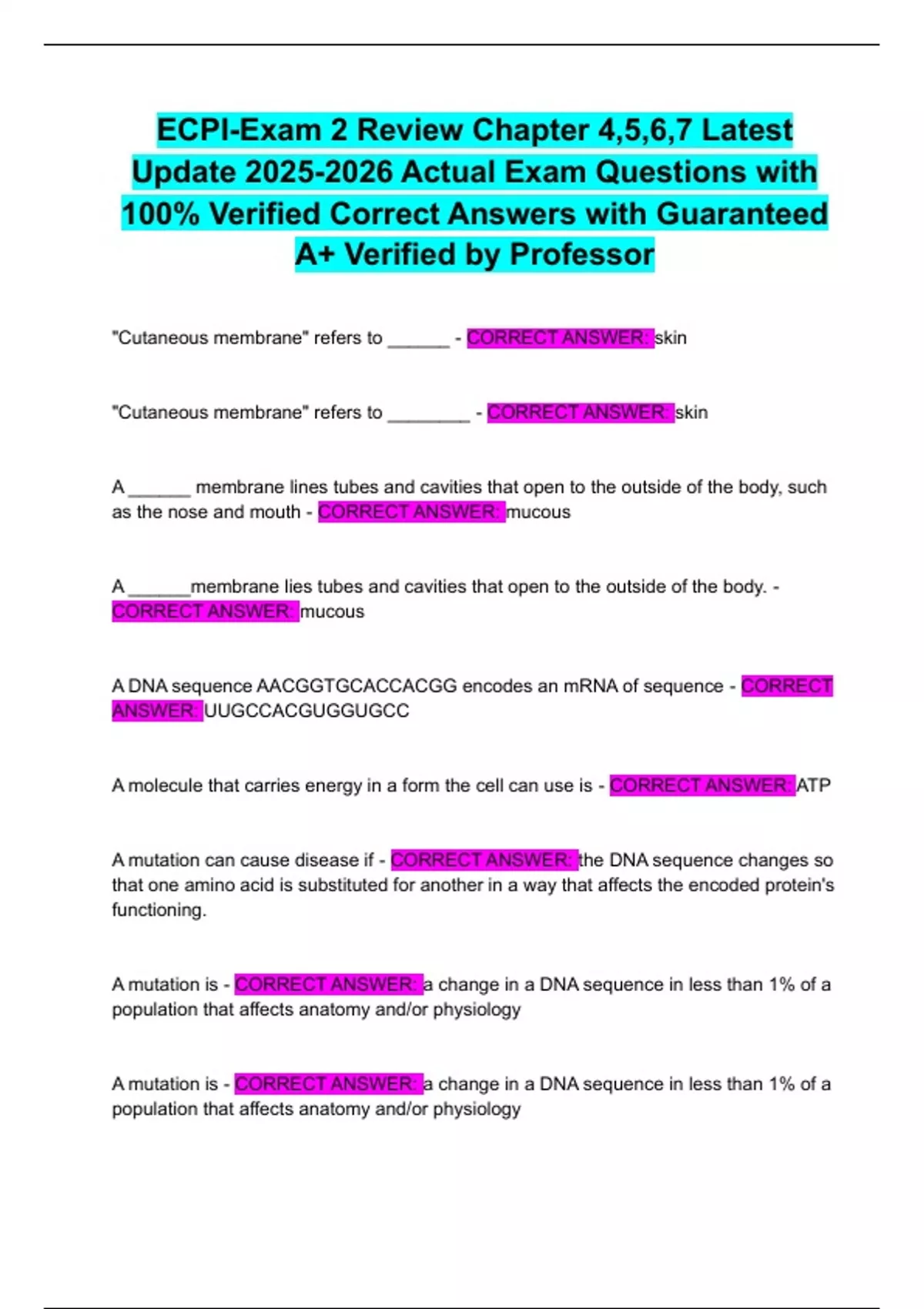 ECPI-Exam 2 Review Chapter 4,5,6,7 Latest Update Actual Exam Questions ...