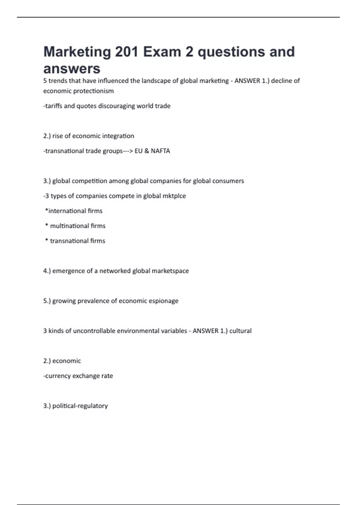 Marketing 201 Exam 2 questions and answers with solutions - MKTG 201 ...