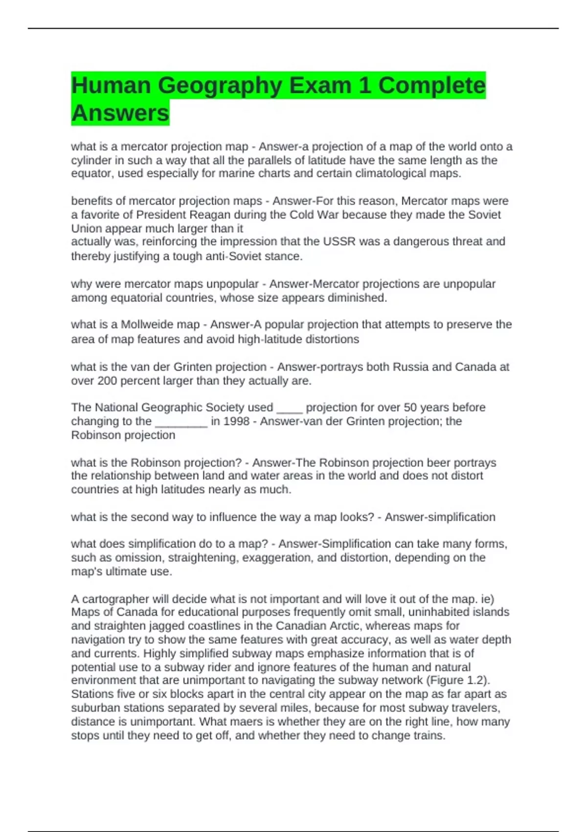Human Geography Exam 1 Complete Answers - Human Geography - Stuvia US