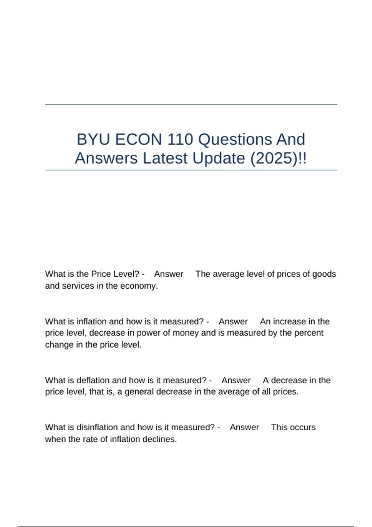 BYU ECON 110 Questions And Answers Latest Update (2025)!! - ECON 110 ...