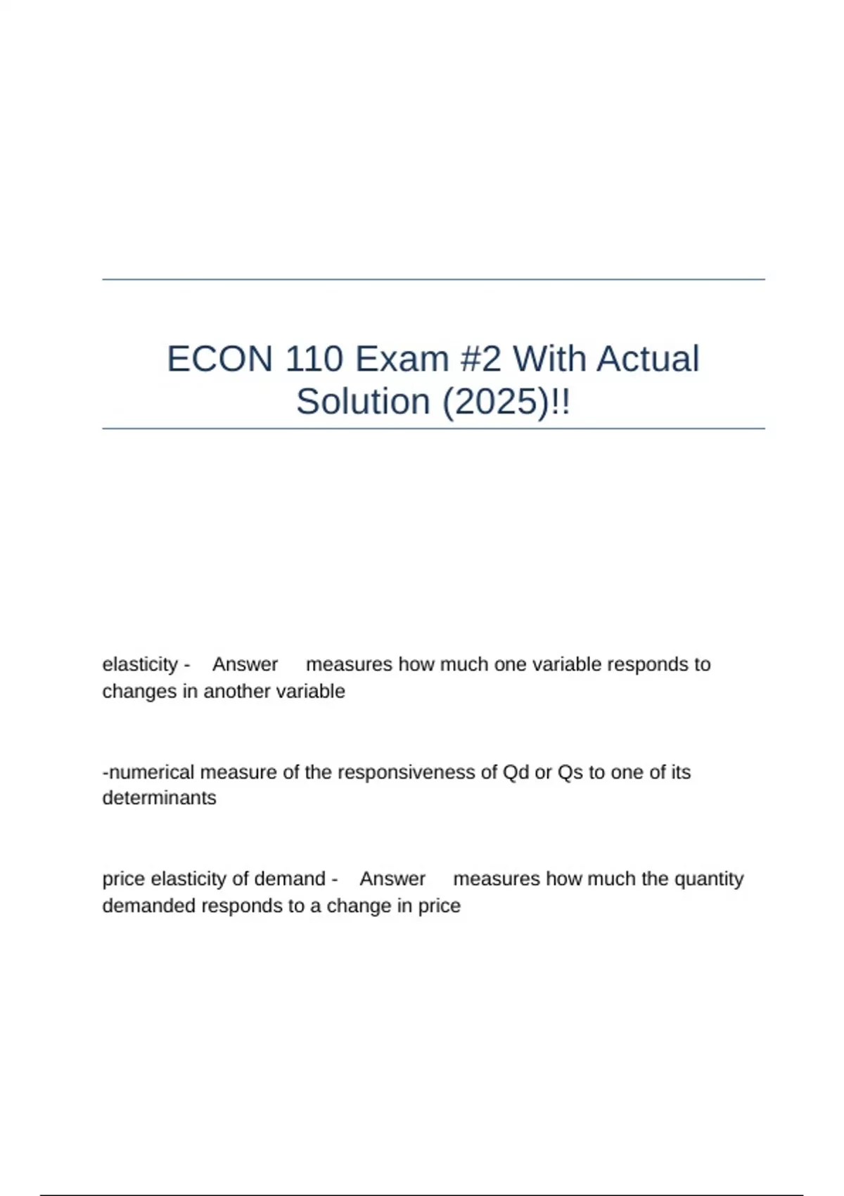 ECON 110 Exam -2 With Actual Solution (2025)!! - ECON 110 - Stuvia US