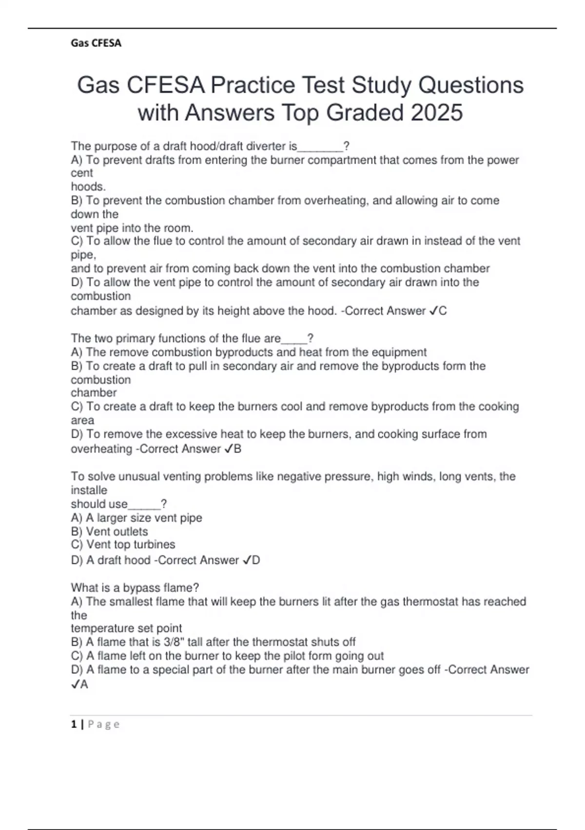 Gas CFESA Practice Test Study Questions with Answers Top Graded 2025 ...