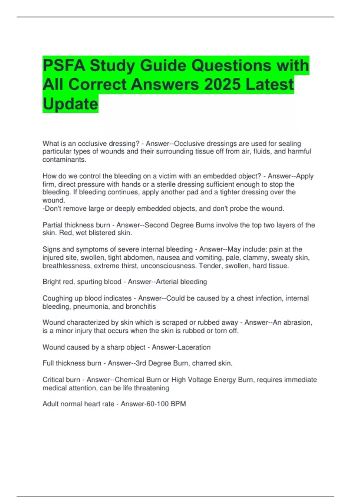 PSFA Study Guide Questions with All Correct Answers 2025 Latest Update ...
