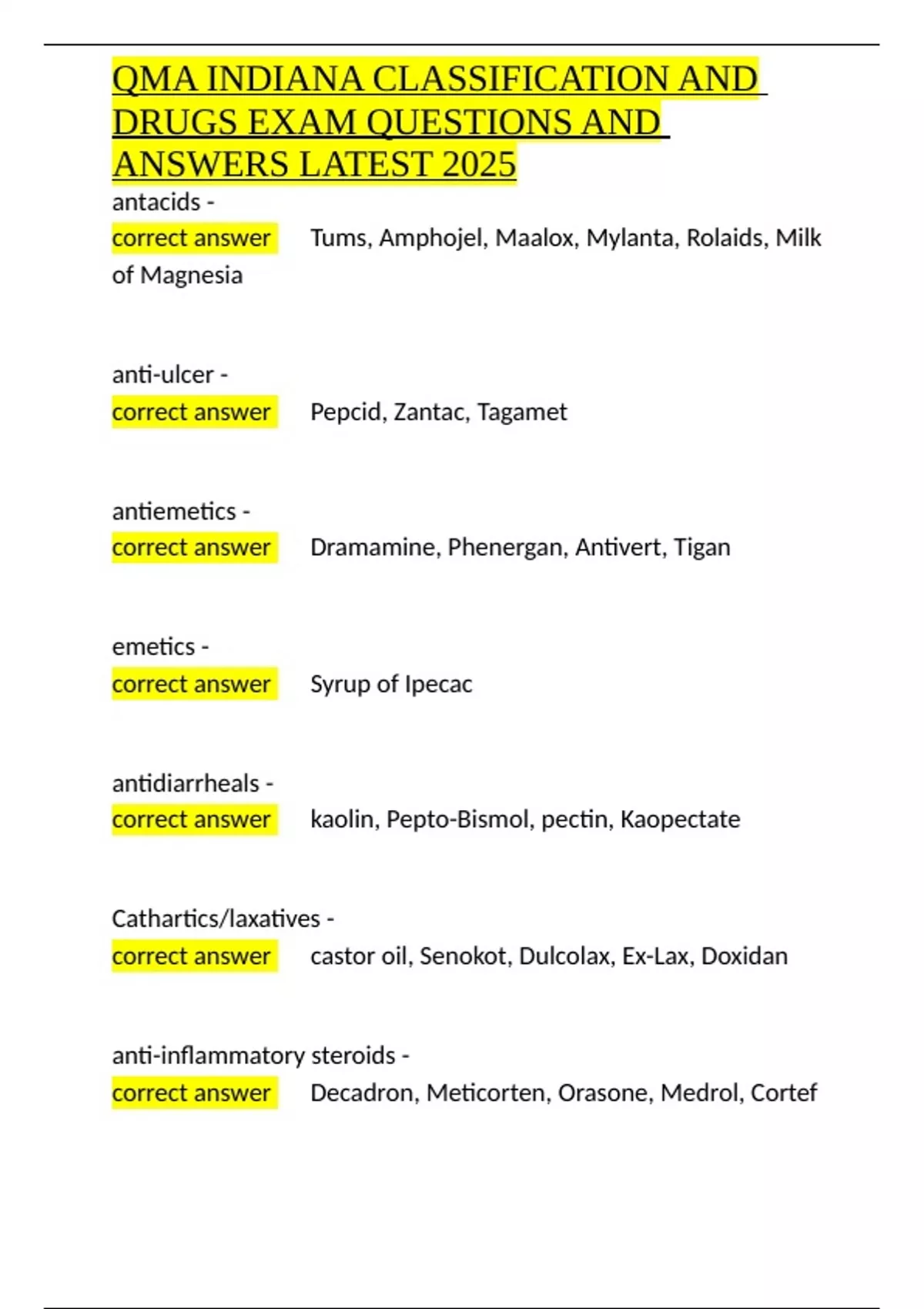 QMA INDIANA CLASSIFICATION AND DRUGS EXAM QUESTIONS AND ANSWERS LATEST ...