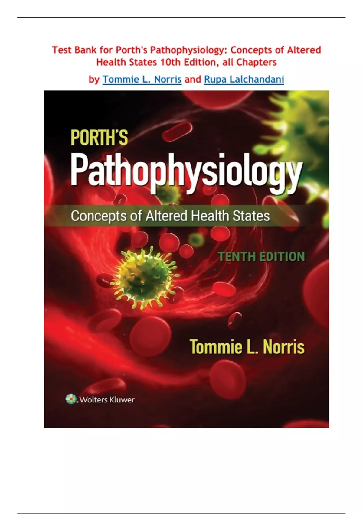 Test Bank for Porth's Pathophysiology: Concepts of Altered Health ...