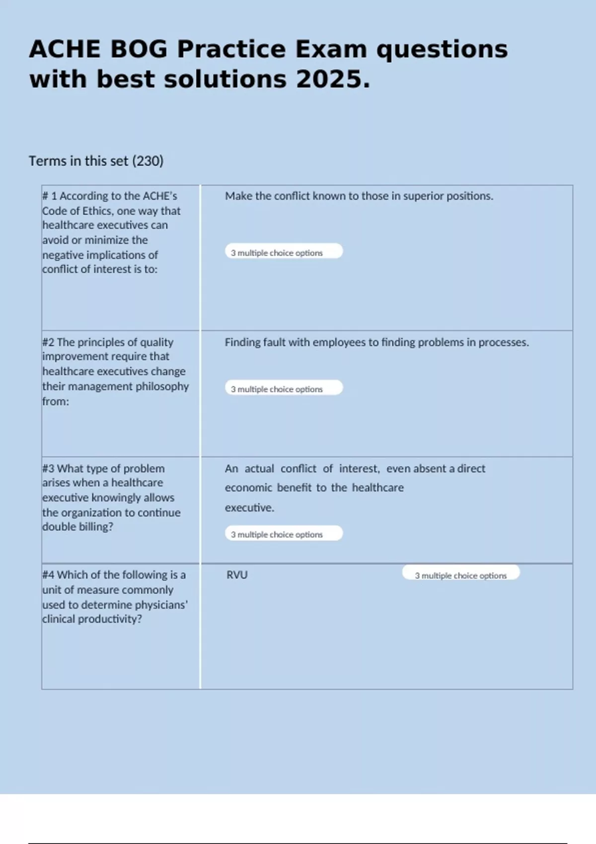 ACHE BOG Practice Exam questions with best solutions 2025. Terms in ...