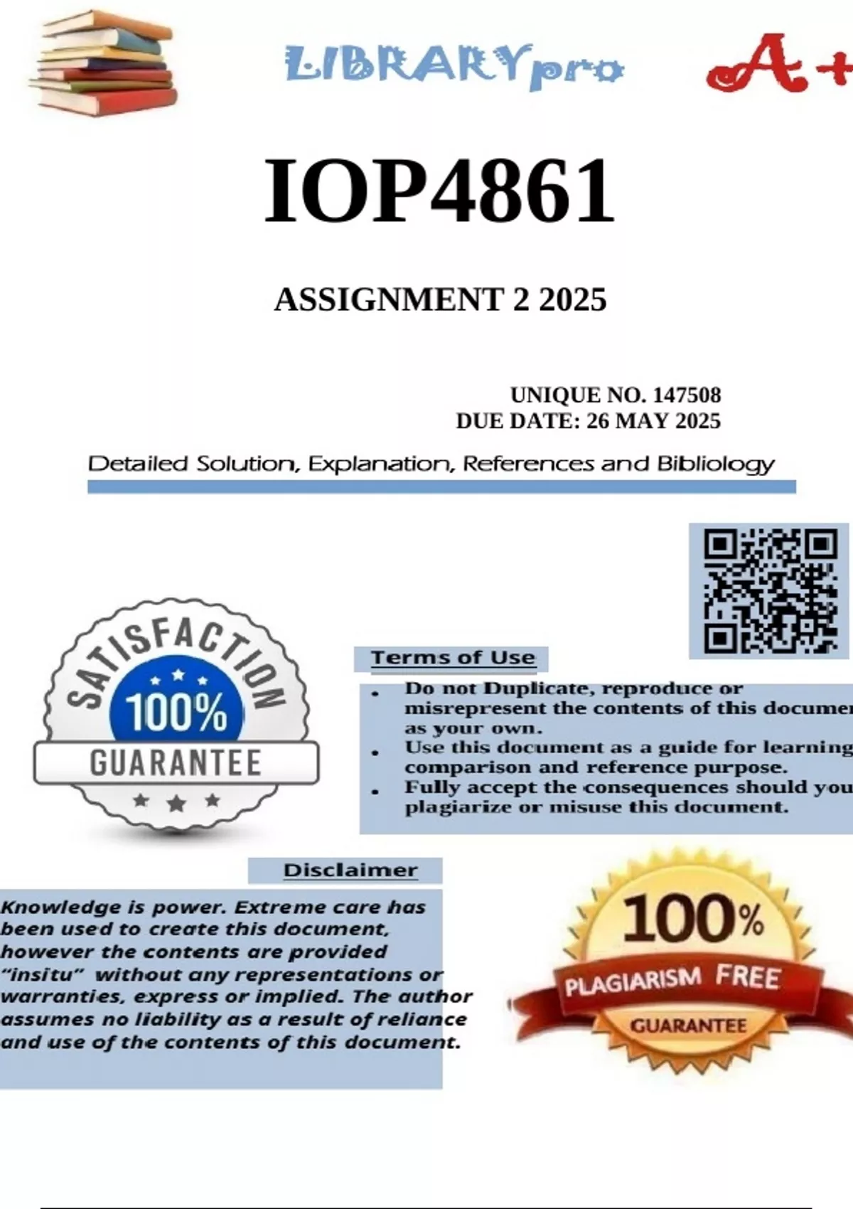 IOP4861 Assignment 2 (100% COMPLETE ANSWERS) 2025 (147508) - DUE 26 May 2025 - Industrial ...