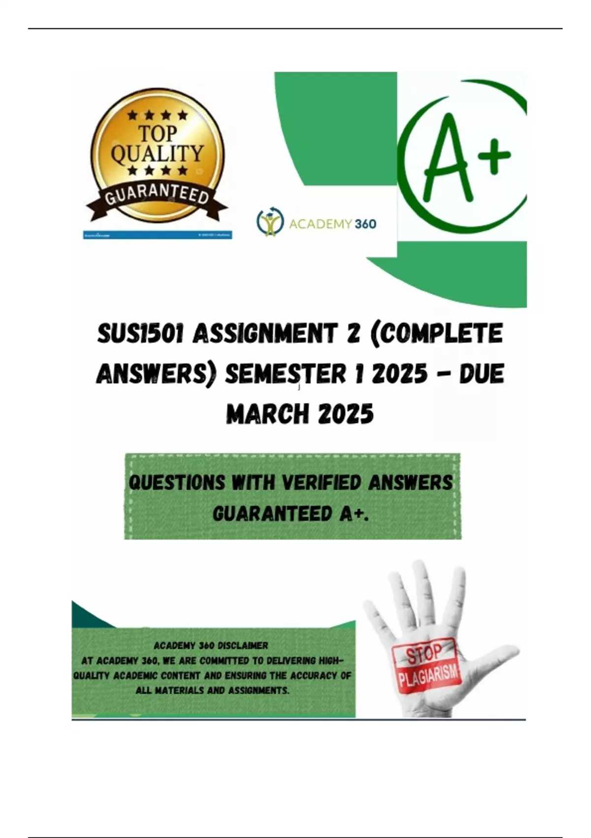 SUS1501 Assignment 2 (COMPLETE ANSWERS) Semester 1 2025 - DUE March ...