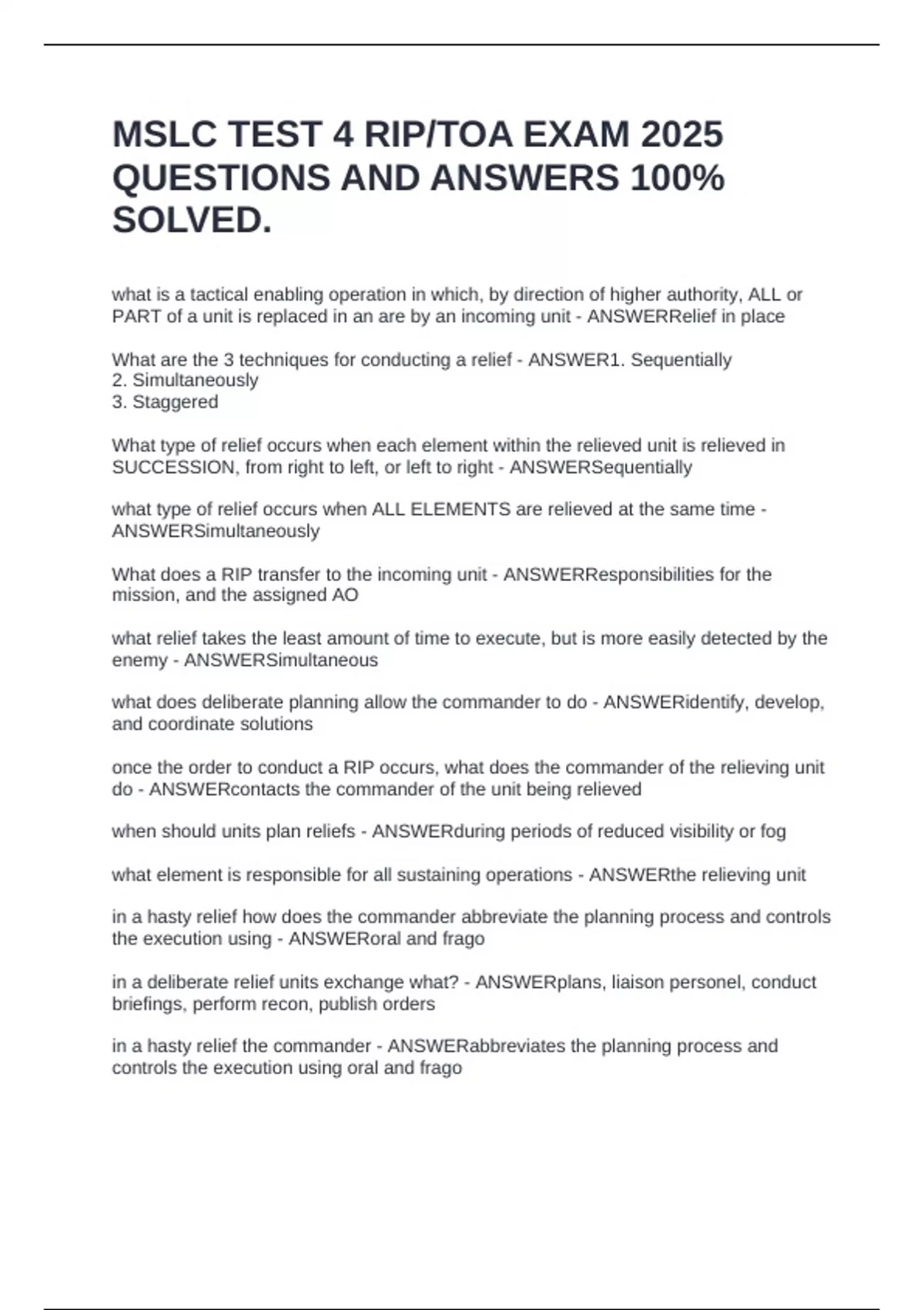 MSLC TEST 4 RIP/TOA EXAM 2025 QUESTIONS AND ANSWERS 100% SOLVED. - MSLC ...