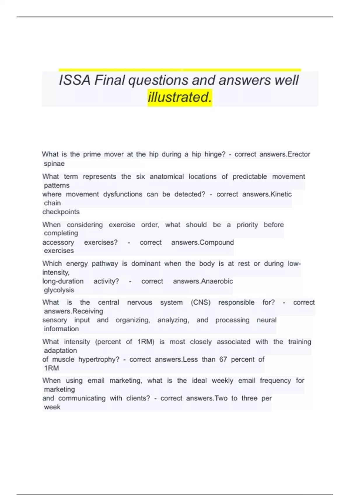 ISSA Final questions and answers well illustrated. - ISSA \\\' - Stuvia US