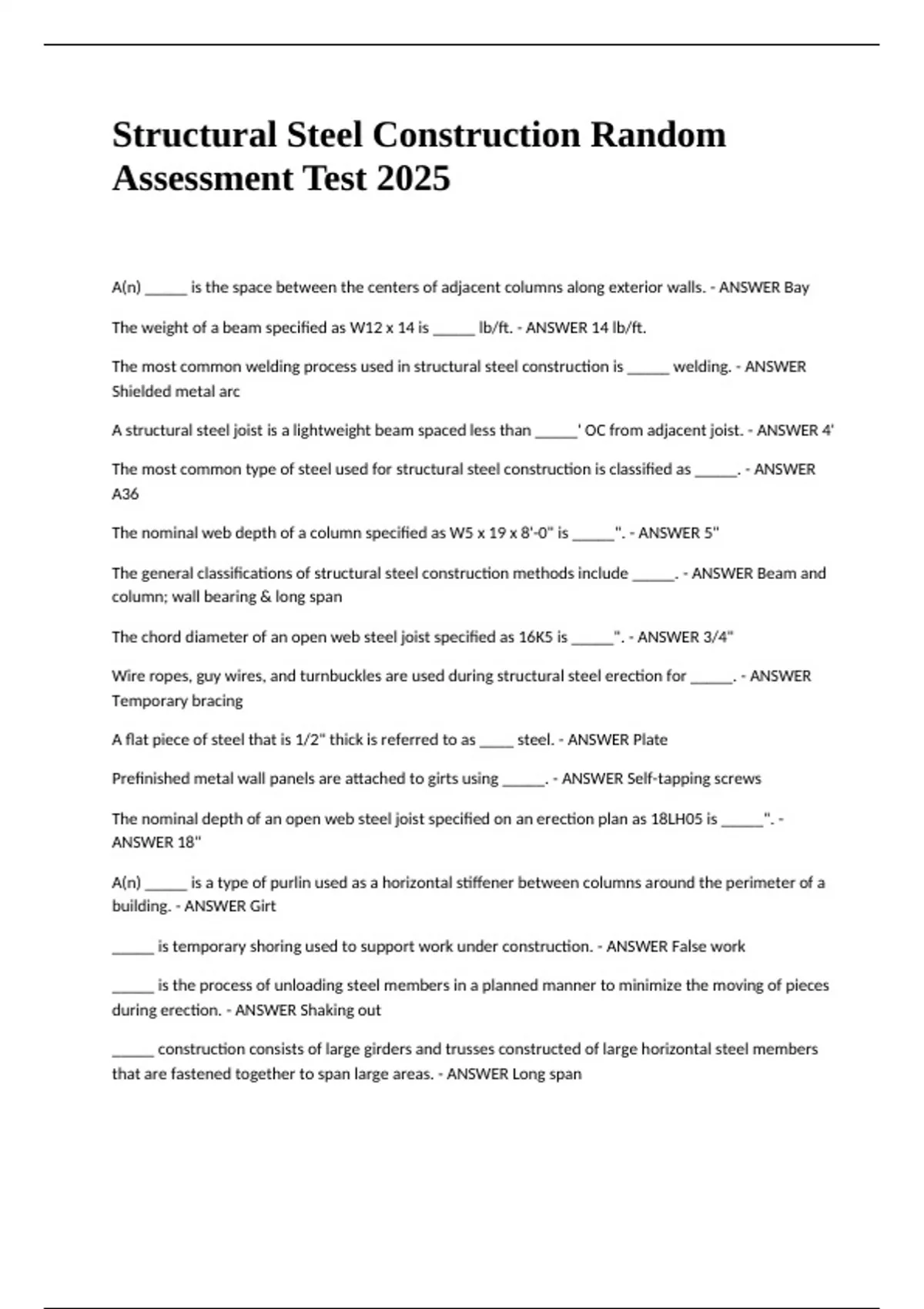 Structural Steel Construction Random Assessment Test 2025 - Structural ...