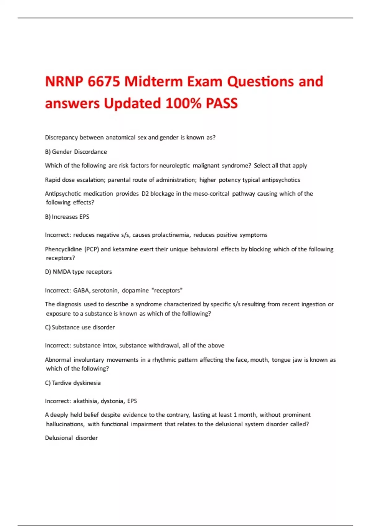NRNP 6675 Midterm Exam Questions and answers Updated 100% PASS - NRNP ...