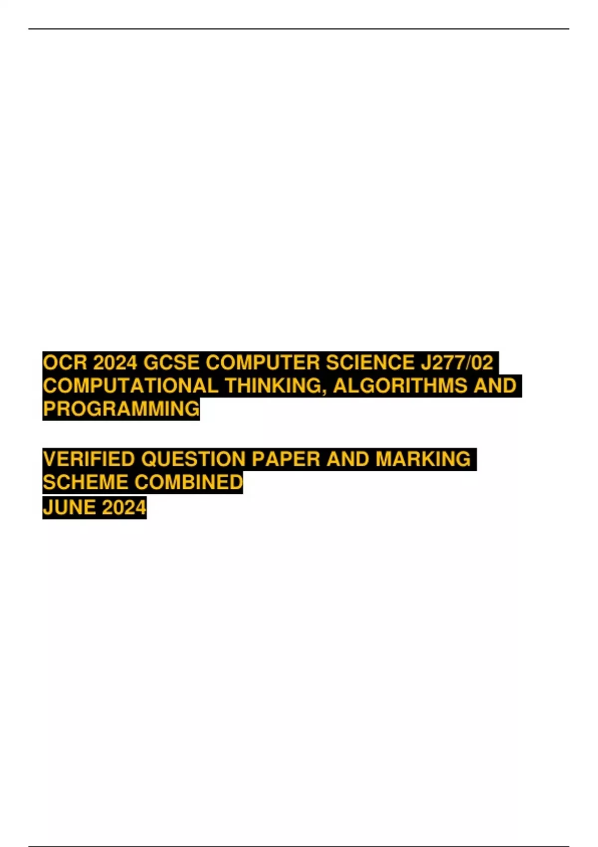 Ocr 2024 Gcse Computer Science J27702 Computational Thinking Algorithms And Programming