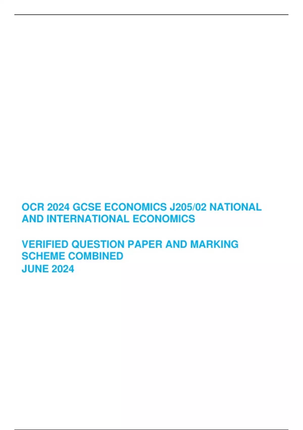 OCR 2024 GCSE ECONOMICS J205/02 NATIONAL AND INTERNATIONAL ECONOMICS ...