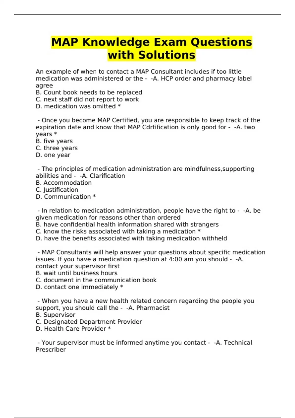 MAP Knowledge Exam Questions with Solutions - MAP Knowledge - Stuvia US