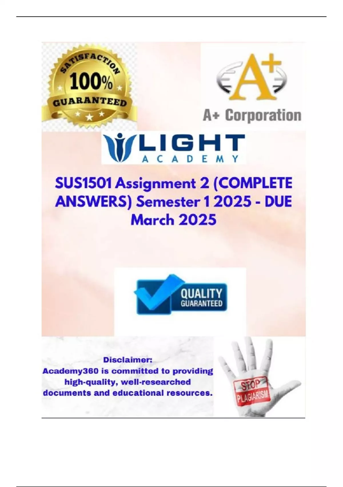 SUS1501 Assignment 2 (COMPLETE ANSWERS) Semester 1 2025 - DUE March ...