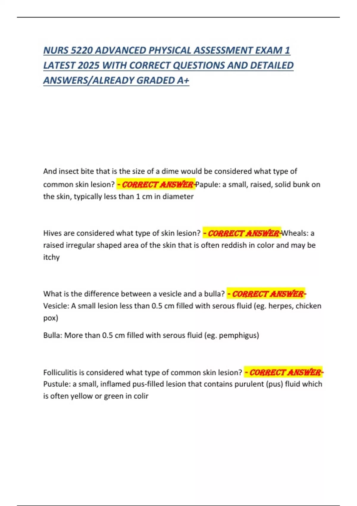 NURS 5220 ADVANCED PHYSICAL ASSESSMENT EXAM 1 LATEST 2025 WITH CORRECT ...